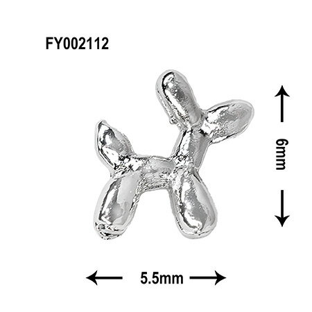 シルバー　FY002112 バルーンアートのプードルをそのままネイルパーツに。デコレーションを思いっきり楽しめるスペシャルなアイテムです。 エッジの効いた個性派ネイルに仕上がるシルバー。 10P 背面カーブなし 縦6mm×横5．5mm
