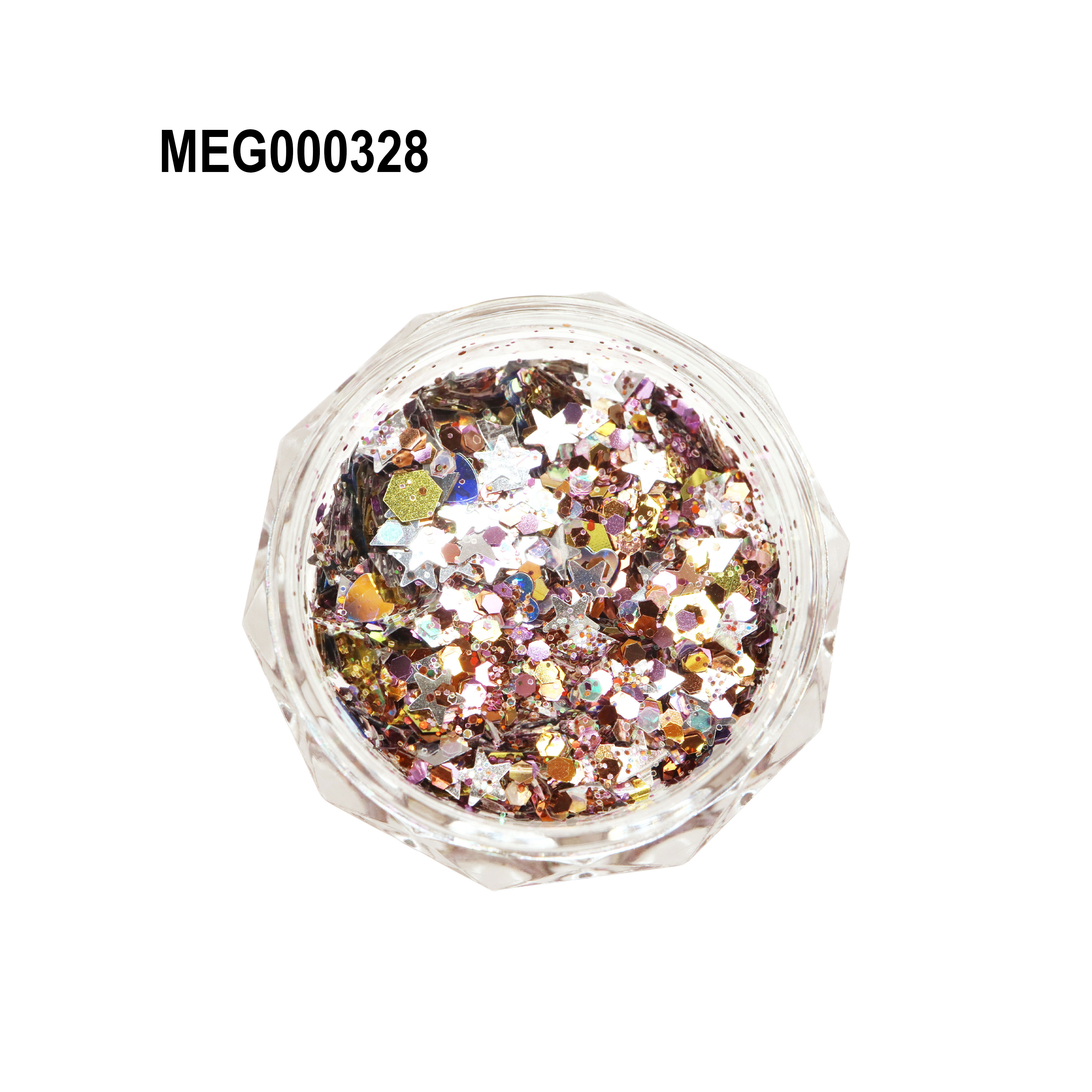 パープル×メタリック　MEG000328 落ち着いたパープル系の中にゴールドの輝きをアクセントとして取り入れたホログラム。 一段上がった先ゆく大人の華やかさへ。 1.3g