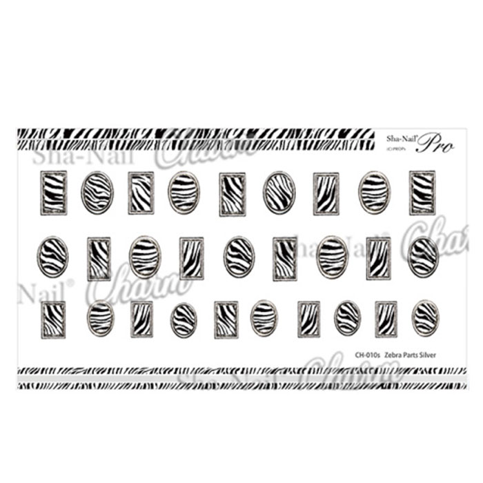 A/W流行のアニマル柄がキュートなメタリックパーツに。 トップジェルに埋め込むことで驚きの立体感を実現。 ワンカラーにオンするだけでも、 大人の流行ネイルが完成！ デザイン：ゼブラパーツ カラー：シルバー サイズ：55mm×86mm