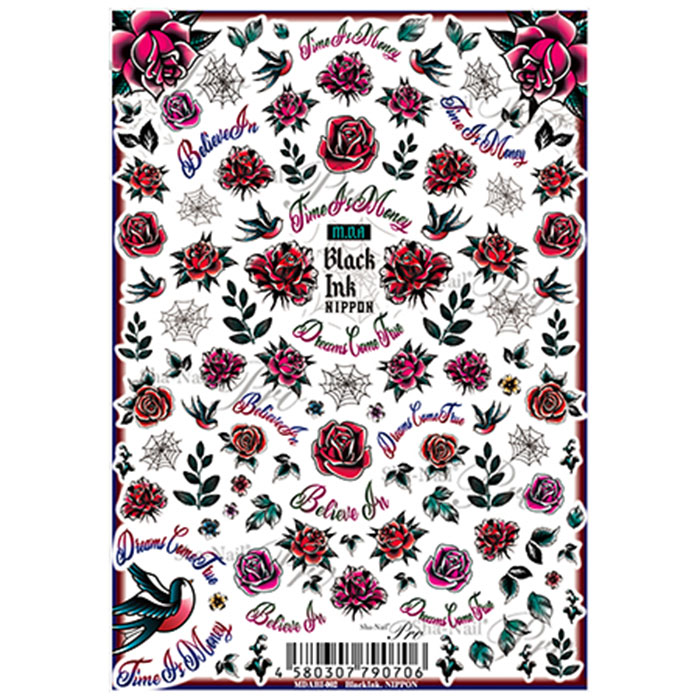 M.D.Aネイル　Mayu先生コラボ商品 和彫りタトゥのように精緻でなめらかなグラデーション。 艶のある大人のネイルの演出に幅広いアートで活躍。 Time is Moneyをはじめ、 こだわりのフォントもなまめかしい。 デザイン：ブラックイ...