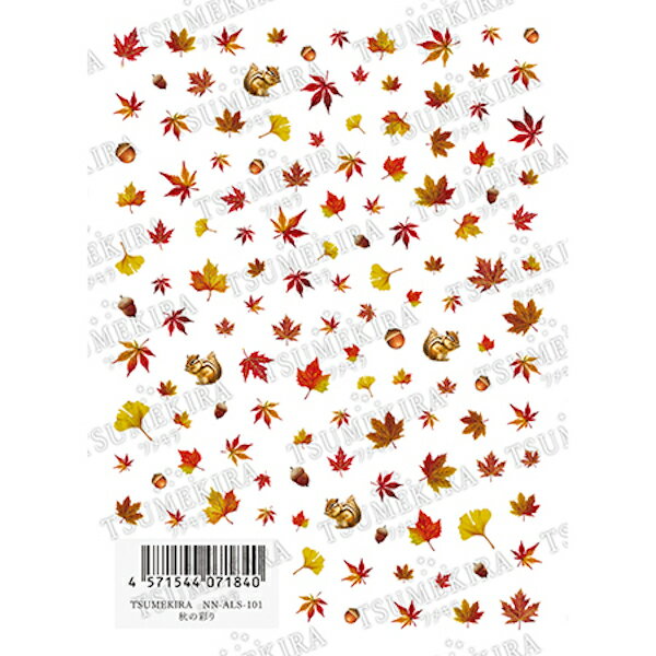 秋のネイルに人気の紅葉が登場。 どんぐりやリスも入れました。 秋の彩りを爪先にも。 品番：NN−ALS−101 サイズ：88mm×120mm
