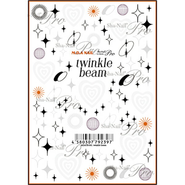手描きだと大変なトゥインクルマークが写ネイルで登場。 ソフトレトロでありながら、 今時テイストのデシタルデザインシール。 デザインのエッセンスに使いたい今シーズン注目のアイテム。 デザイン：トゥインクルビーム サイズ：85mm×123mm