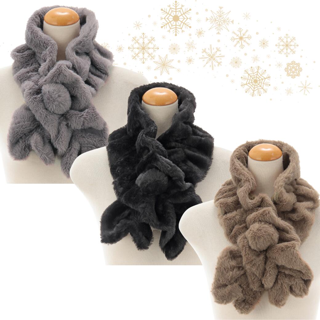 ＊＊＊＊　商品について　＊＊＊＊ ふわふわ、もこもこ。うさぎのしっぽが付いたエコファーマフラーです。 お芝居や芸術鑑賞など、冬のお出かけファッションをワンランクアップしてくれます。 ご家族やご友人など、親しい方へのギフトにもお喜びいただけま...