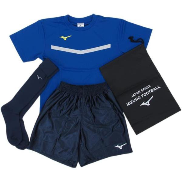 MIZUNOミズノ ジュニア プラクティスセット。とってもお得なプラシャツ・プラパン・ソックス・ランドリーバッグの4点セット！　合宿・遠征・練習・トレーニングなどにおススメ！サッカー・フットサル ジュニア用ウェア。　[サイズ]…130cm（...
