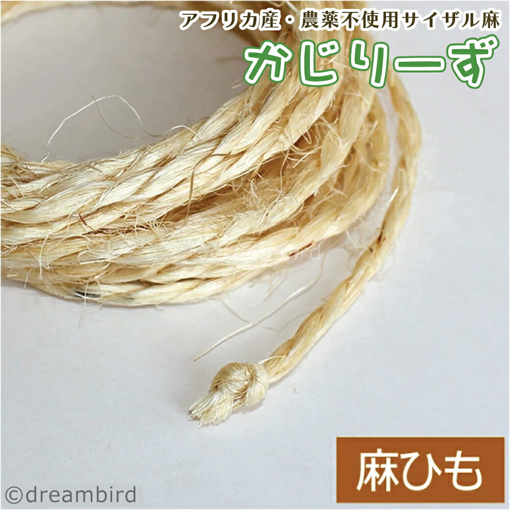 サイザル麻ひも（直径約3〜5mm　5m入り） 栽培時農薬不使用のサイザルから油や染料・漂白など一切せず繊維を取り出し加工したサイザル麻ひもです。 ロープとは違い、”撚り”がゆるいので、結んだり・束ねたりなど作業するには扱いやすいです。 しか...