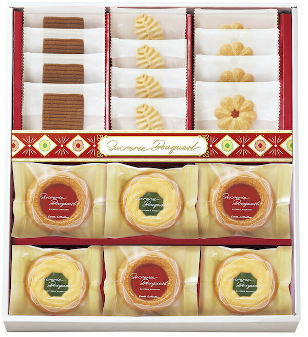 〇商品名：シュクルリブーケ ベイクドクッキーセット BC-30〇商品内容：ベイクドクッキー（ストロベリー・キウイ）各3・紅茶リーフ×4・花型イチゴ×4・アメリカン×4 【卵・乳成分・小麦・落花生】〇賞味期限(日)：120〇箱サイズ(mm)：...