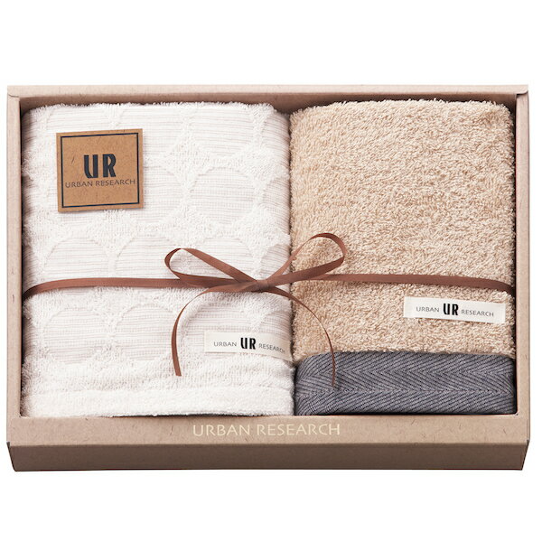 〇商品名：アーバンリサーチ タオルセット ブルー UR2315〇商品内容：フェイスタオル×1、ウォッシュタオル×1ウォッシュタオル290×290mm・フェイスタオル340×750mm〇箱サイズ：230×305×50mm〇材質：綿100%（パ...