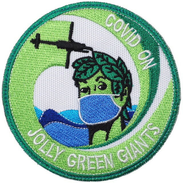 【ミリタリーパッチ】COVID ON JOLLY GREEN GIANTS フルカラー [フック付き] ジョリーグリーンがマスクをしたタイムリーなデザイン。 F-16のような機種パッチをベースにデザインされています。 KCCOのシリーズと一...