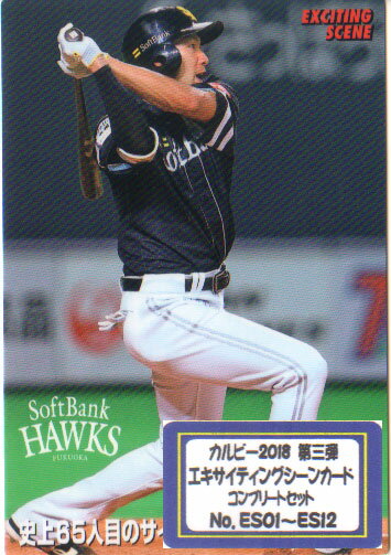 2018年カルビー発売のcalbeeプロ野球チップス第三弾のエキサイティングシーンカードカードナンバー No.ES−01 〜 No.ES−12のコンプリートセット収録カード(選手)…ES-01 柳田悠岐 H／ES-02 栗山巧 L／ES-0...