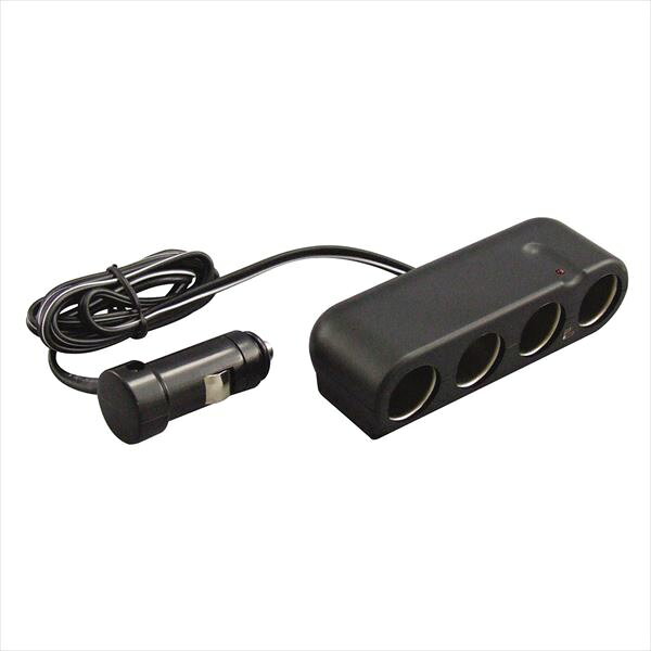 ●4種類の電装品が使える。 ●両面テープ貼り付け。 ●10Aヒューズ付き。 ●合計最大許容出力電源：約7A ●コード長：約1m