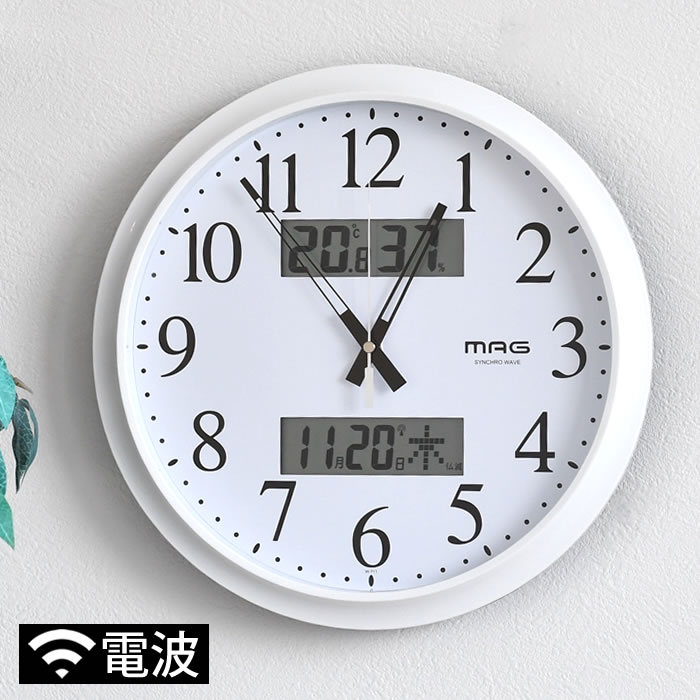 商品名 電波掛時計ダブルリンク W-711 商品詳細 サイズ 約 Φ33.8×D5cm 重量 約1080g 素材 枠：プラスチック 風防：ガラス 仕様 保証期間：お買い上げ日より1年間 単3形アルカリ乾電池2本使用（お試し電池あり） 電波時...