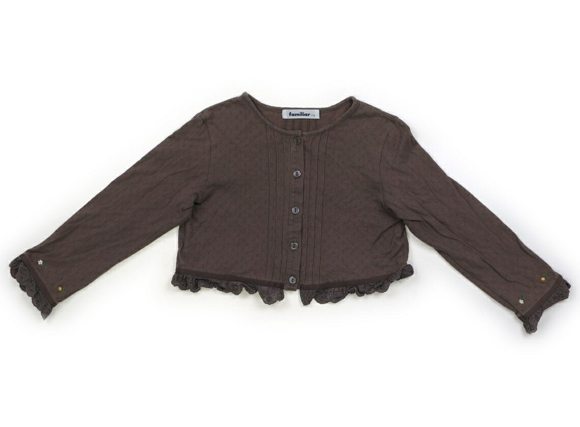 　ブランド 　familiar(ファミリア) 　カテゴリー 　カーディガン 　サイズ 　110サイズ 　色 　こげ茶　花刺繍 　状態 　★★ 　記名 　あり（タグ） 　ジャンル 　Girl 薄手のコットン透かし編み地。全体的に毛羽立ちとヨレ...