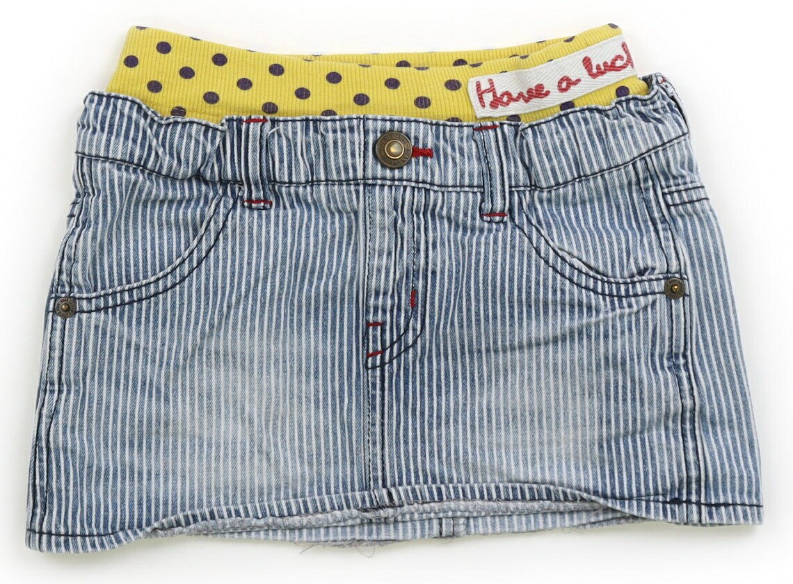 　ブランド 　JUNK STORE(ジャンクストア) 　カテゴリー 　スカート 　サイズ 　110サイズ 　色 　インディゴブルー、白、黄色、紫 　状態 　★★ 　記名 　なし 　ジャンル 　Girl ヒッコリーストライプのデニム地、ウエス...