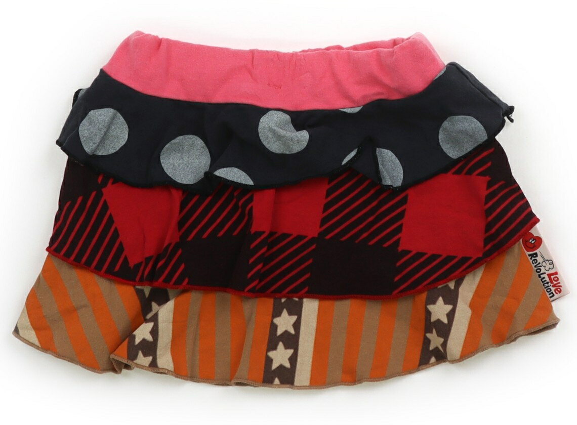 　ブランド 　LOVEREVOLUTION(ラブレボリューション) 　カテゴリー 　スカート 　サイズ 　90サイズ 　色 　赤、茶 　状態 　★★★ 　記名 　なし 　ジャンル 　Girl ウエストのゴムは交換穴があります。若干全体に毛羽...