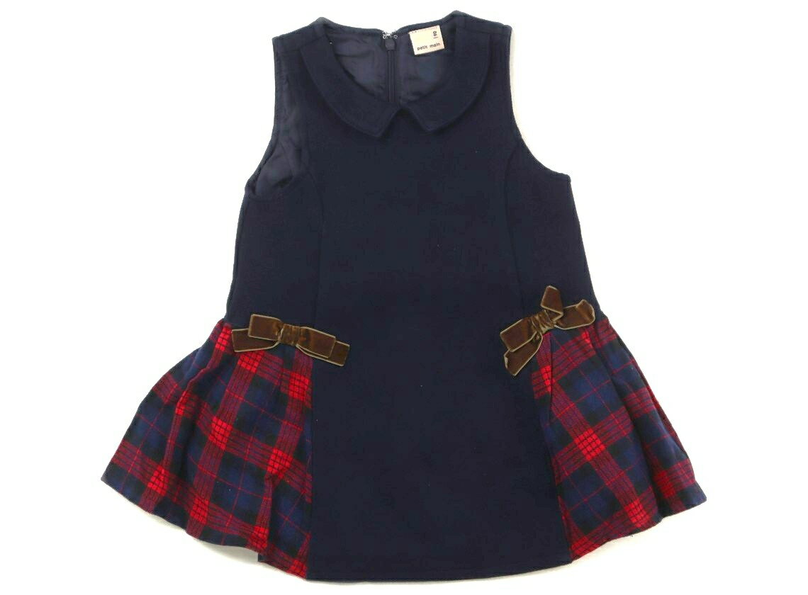 　ブランド 　petit main(プティマイン) 　カテゴリー 　ジャンパースカート 　サイズ 　90サイズ 　色 　ネイビー、赤紺チェック、イエローブラウン、リボン 　状態 　★★★ 　記名 　なし 　ジャンル 　Girl コットンポリ...