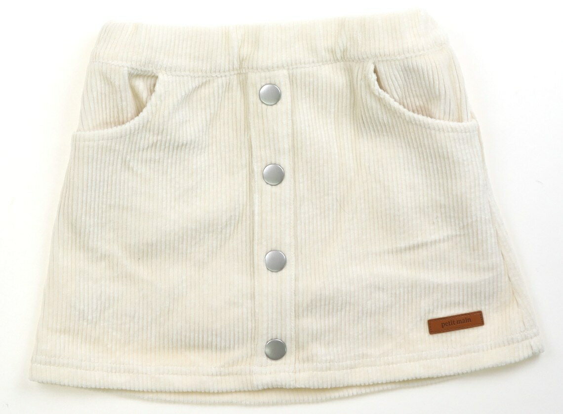 　ブランド 　petit main(プティマイン) 　カテゴリー 　スカート 　サイズ 　90サイズ 　色 　オフ 　状態 　★★★★ 　記名 　なし 　ジャンル 　Girl ミッフィーコラボです。コーデュロイカットソー素材。インナーパンツ...