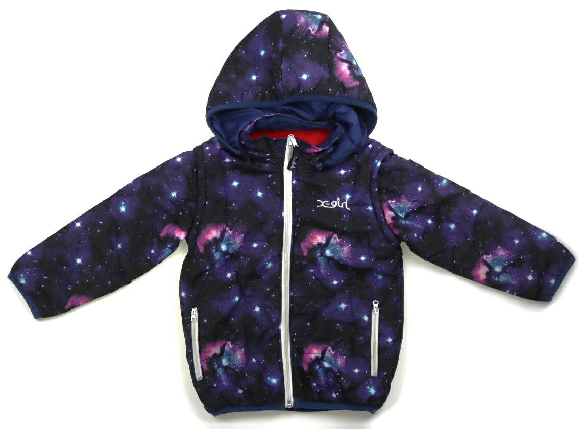 　ブランド 　X-Girl(Xガール) 　カテゴリー 　コート・ジャンパー 　サイズ 　120サイズ 　色 　ネイビーブルー・レッド・宇宙柄 　状態 　★★★ 　記名 　なし 　ジャンル 　Girl 表地・裏地・中綿すべてポリエステル素材で...