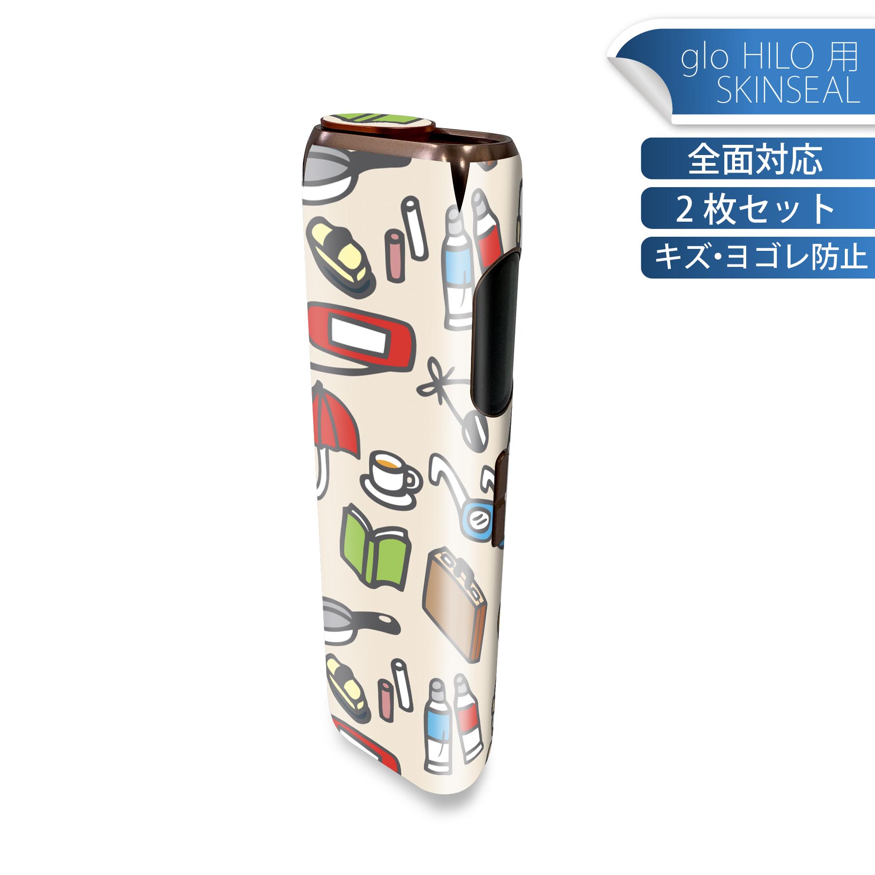 商品特徴・貼るだけでかんたん着せ替え、glo HILO 専用デザインスキンシール・高精細プリントで写真と遜色のない仕上がり！半光沢シートでしっとりツヤのある表現力・正面に加え、天面・底面シールがセットで一体感アップ！・ちょっとしたすり傷から...
