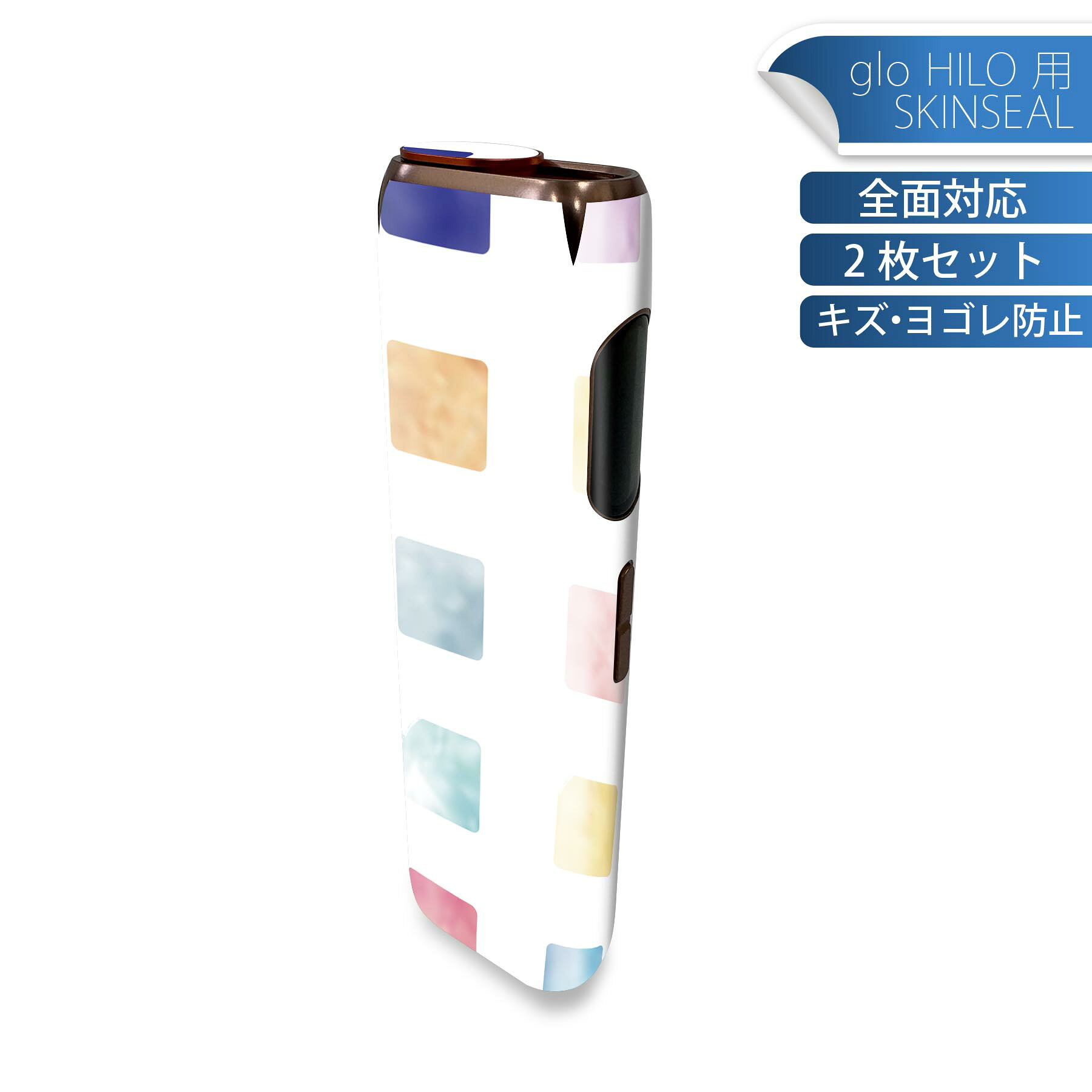 商品特徴・貼るだけでかんたん着せ替え、glo HILO 専用デザインスキンシール・高精細プリントで写真と遜色のない仕上がり！半光沢シートでしっとりツヤのある表現力・正面に加え、天面・底面シールがセットで一体感アップ！・ちょっとしたすり傷から...