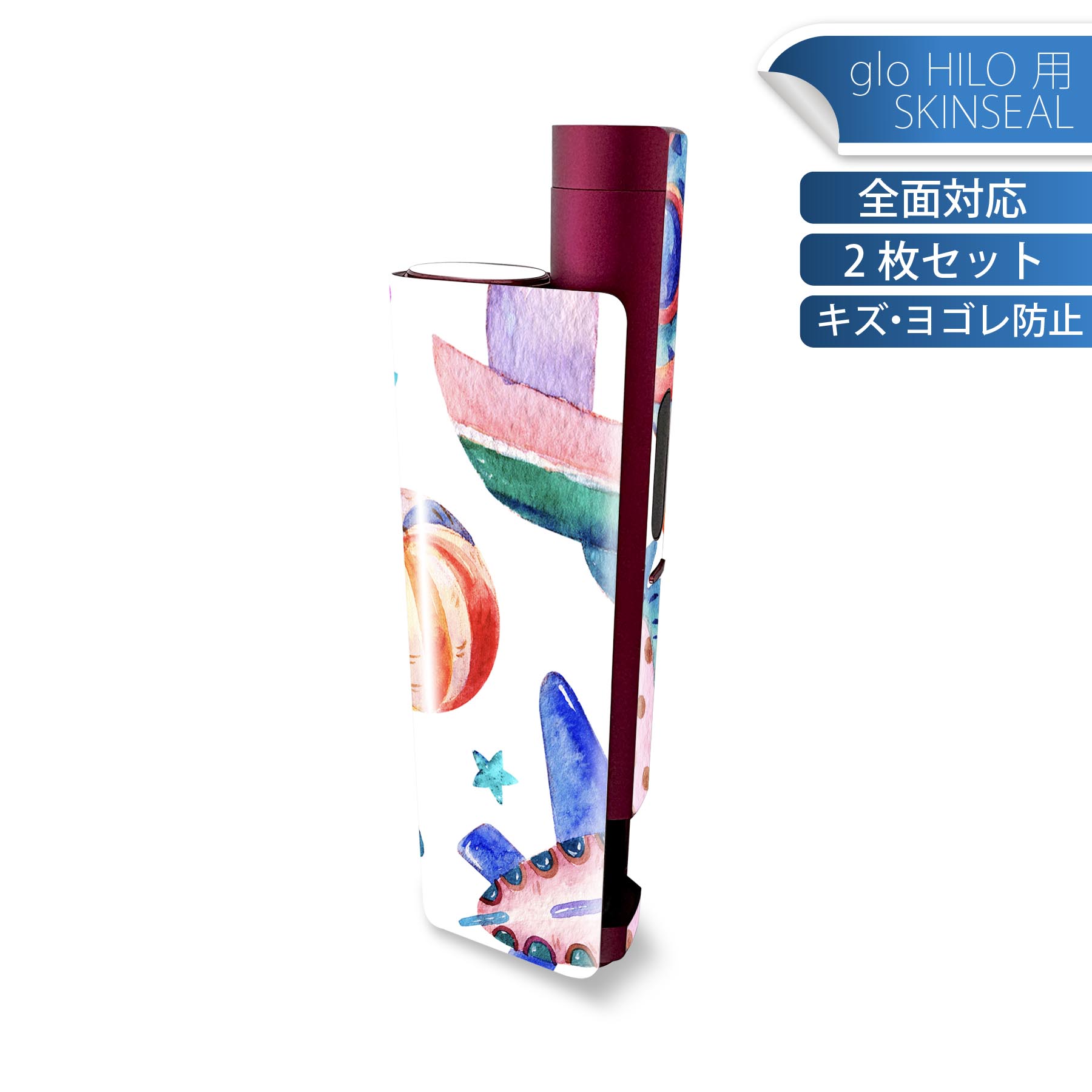 商品特徴・貼るだけでかんたん着せ替え、glo HILO plus 専用デザインスキンシール・高精細プリントで写真と遜色のない仕上がり！半光沢シートでしっとりツヤのある表現力・正面に加え、天面・底面シールがセットで一体感アップ！・ちょっとした...