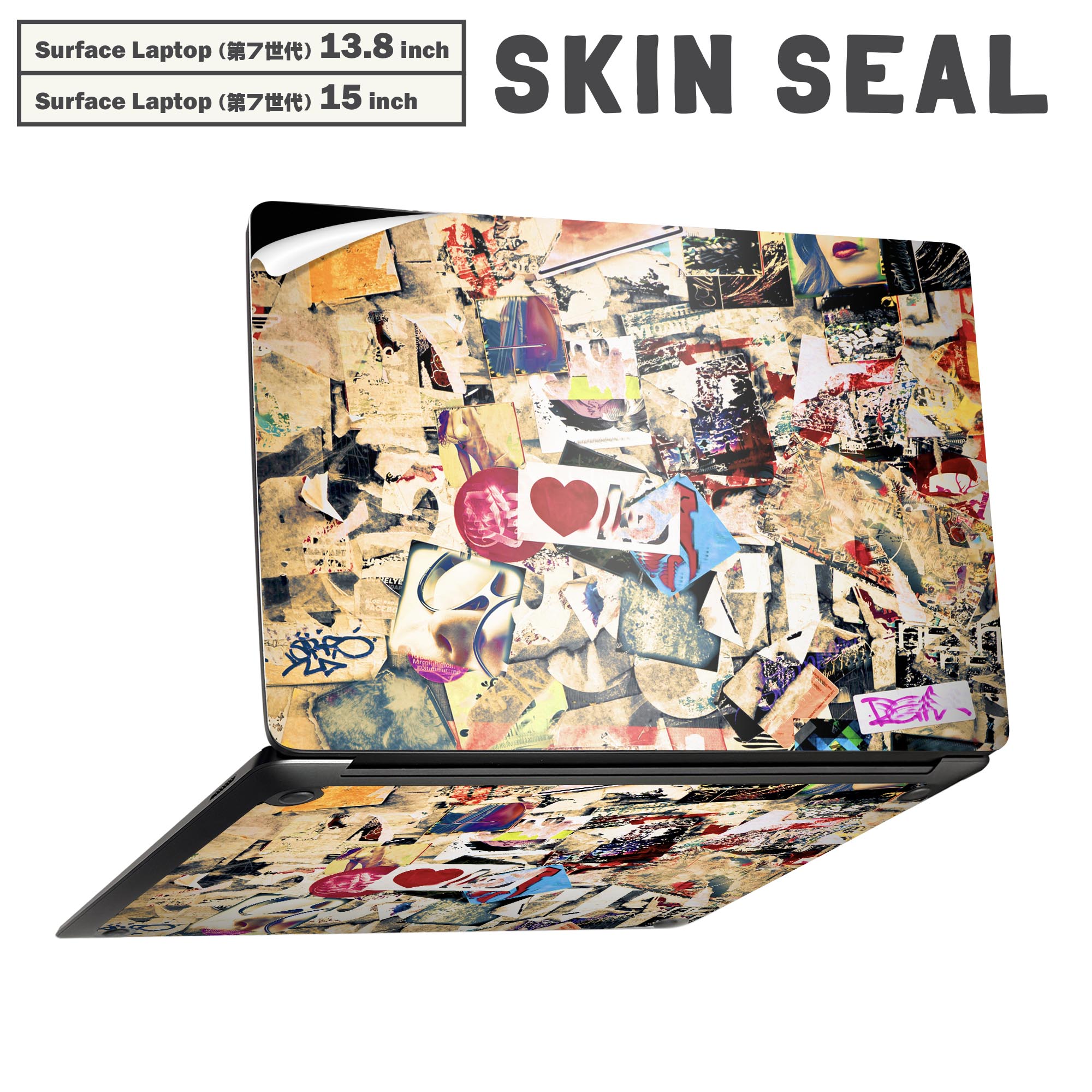 商品特徴・貼るだけでかんたん着せ替え、Surfac Laptop(第7世代) 13.8インチ・15インチ 共通対応デザインスキンシール・高精細プリントで写真と遜色のない仕上がり！半光沢シートでしっとりツヤのある表現力・ちょっとしたすり傷から...