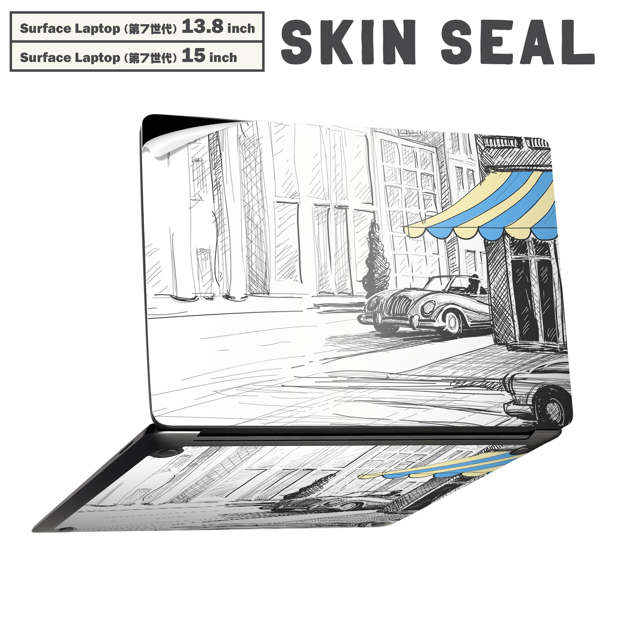 商品特徴・貼るだけでかんたん着せ替え、Surfac Laptop(第7世代) 13.8インチ・15インチ 共通対応デザインスキンシール・高精細プリントで写真と遜色のない仕上がり！半光沢シートでしっとりツヤのある表現力・ちょっとしたすり傷から...