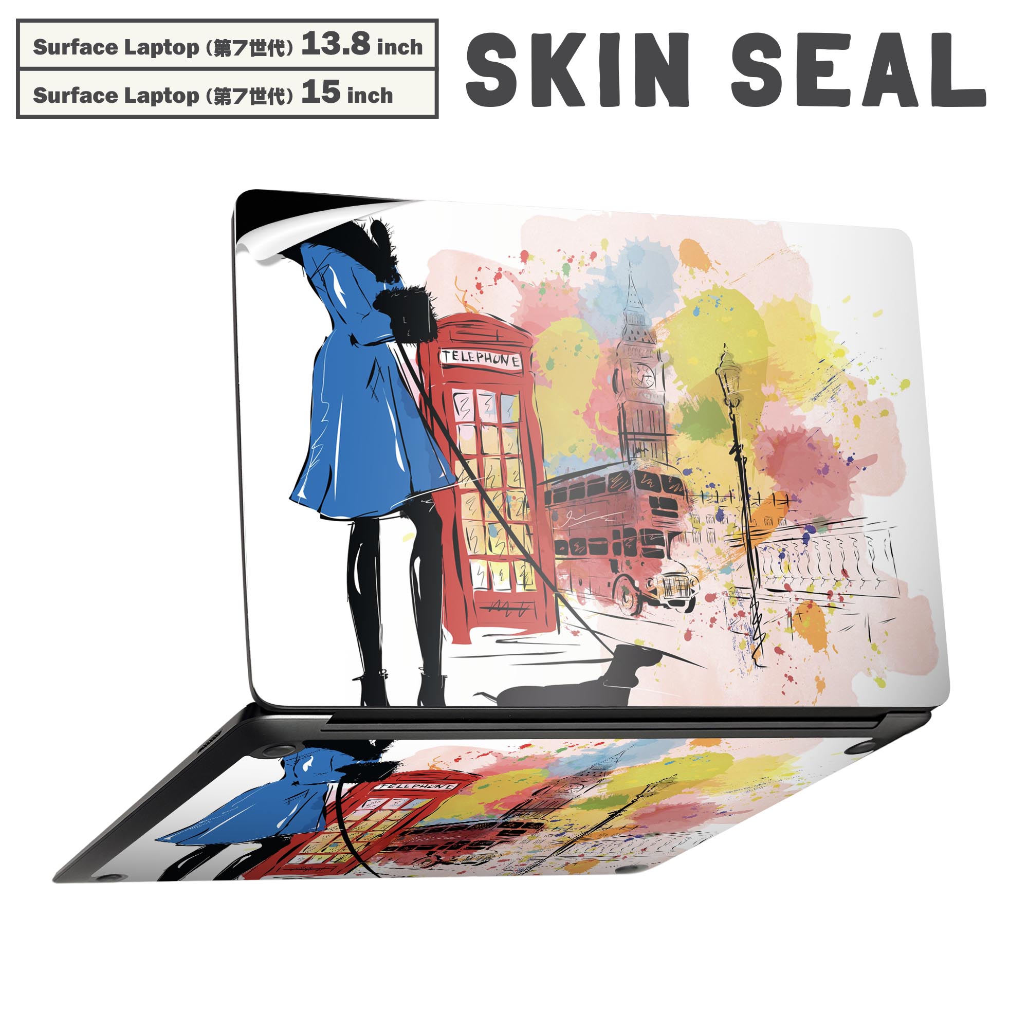 商品特徴・貼るだけでかんたん着せ替え、Surfac Laptop(第7世代) 13.8インチ・15インチ 共通対応デザインスキンシール・高精細プリントで写真と遜色のない仕上がり！半光沢シートでしっとりツヤのある表現力・ちょっとしたすり傷から...