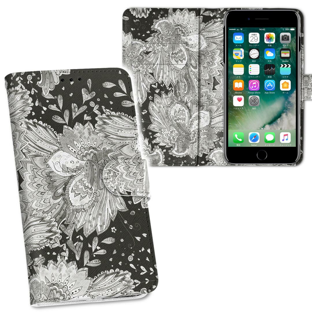 商品特徴・シームレスな両面フルデザイン、開いた時も内側のデザインが楽しめます・素材には高品質の人工革を貼った、しっかり厚みのあるタイプ・内側にはスマホを装着するケースが付属・機種専用のカメラホール仕様でケースを装着したままの撮影が可能・ワン...