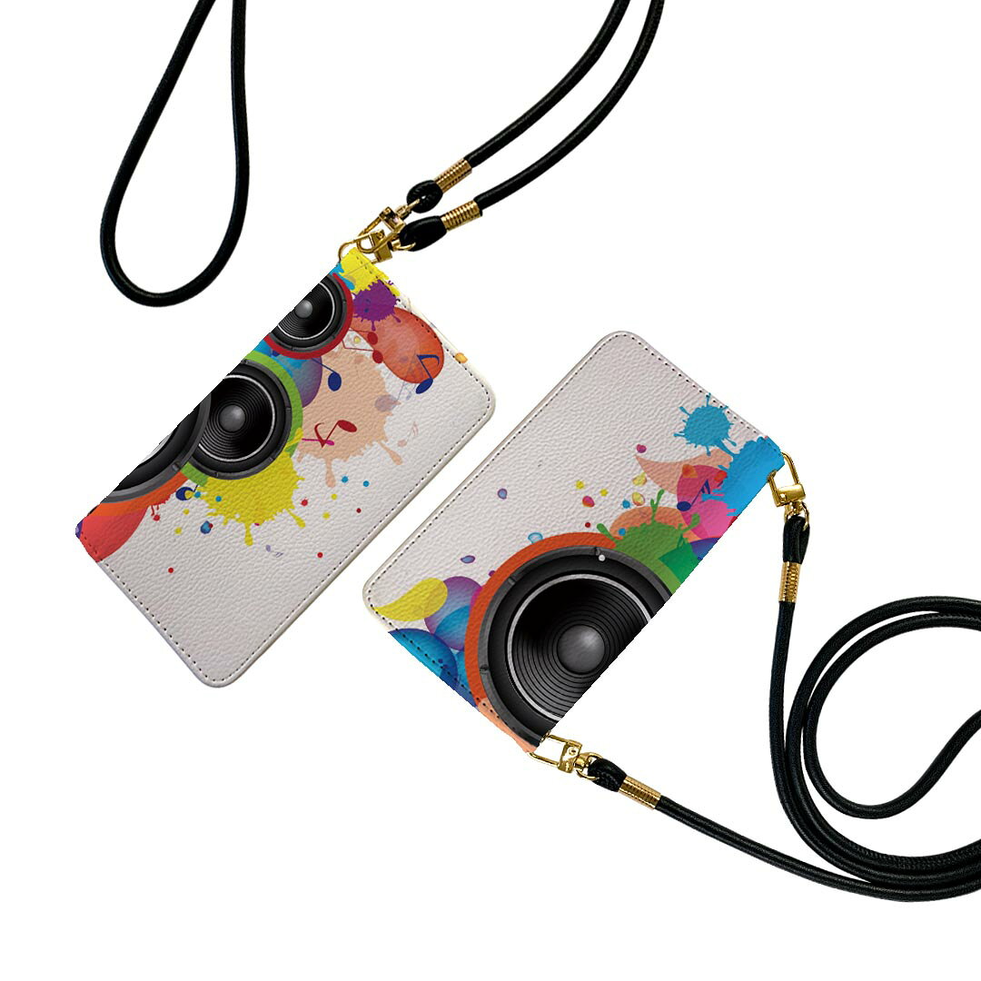 商品特徴・ショルダー付き手帳型スマホケース・シームレスな全面デザイン（内側は落ち着いたオフホワイト）・外側は高品質の人工革を使用・内側にはスマホを装着するケースが付属・機種専用のカメラホール仕様でケースを装着したままの撮影が可能・ワンセグや...