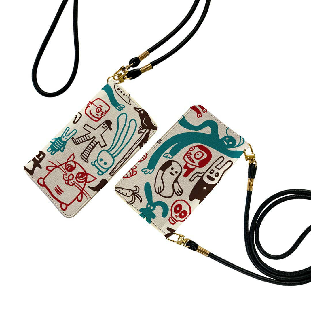 商品特徴・ショルダー付き手帳型スマホケース・シームレスな全面デザイン（内側は落ち着いたオフホワイト）・外側は高品質の人工革を使用・内側にはスマホを装着するケースが付属・機種専用のカメラホール仕様でケースを装着したままの撮影が可能・ワンセグや...