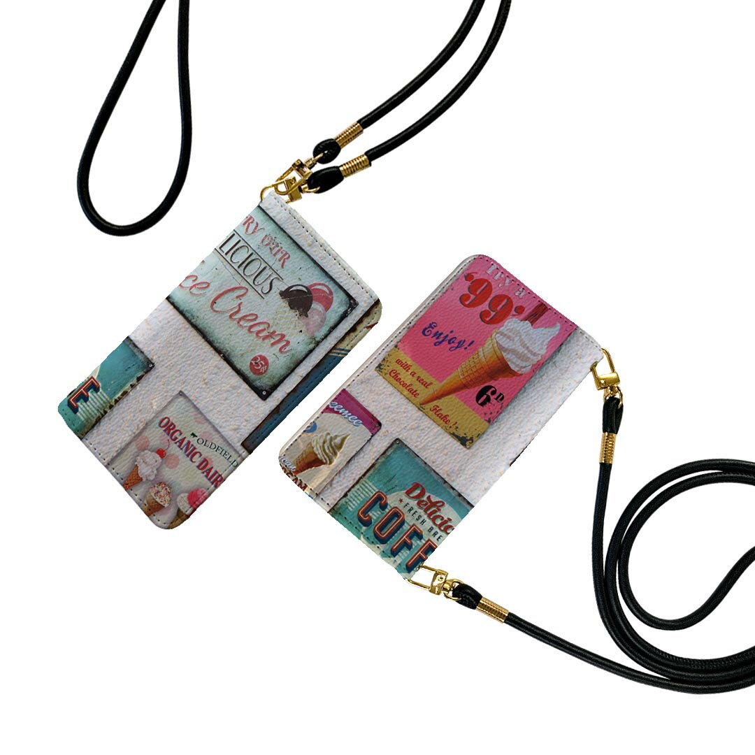 商品特徴・ショルダー付き手帳型スマホケース・シームレスな全面デザイン（内側は落ち着いたオフホワイト）・外側は高品質の人工革を使用・内側にはスマホを装着するケースが付属・機種専用のカメラホール仕様でケースを装着したままの撮影が可能・ワンセグや...