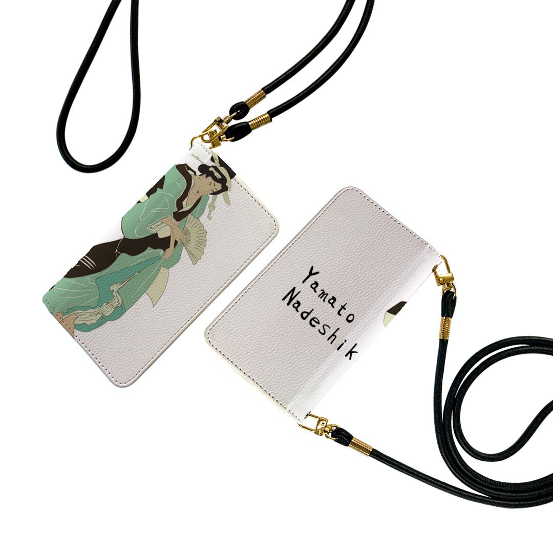 商品特徴・ショルダー付き手帳型スマホケース・シームレスな全面デザイン（内側は落ち着いたオフホワイト）・外側は高品質の人工革を使用・内側にはスマホを装着するケースが付属・機種専用のカメラホール仕様でケースを装着したままの撮影が可能・ワンセグや...