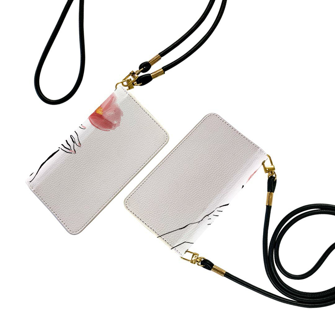 商品特徴・ショルダー付き手帳型スマホケース・シームレスな全面デザイン（内側は落ち着いたオフホワイト）・外側は高品質の人工革を使用・内側にはスマホを装着するケースが付属・機種専用のカメラホール仕様でケースを装着したままの撮影が可能・ワンセグや...