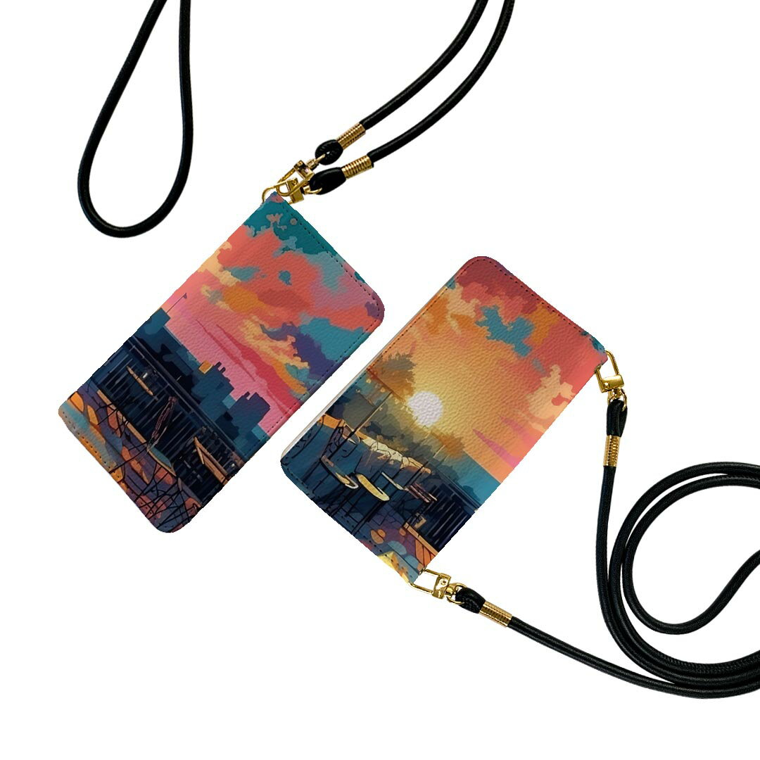 商品特徴・ショルダー付き手帳型スマホケース・シームレスな全面デザイン（内側は落ち着いたオフホワイト）・外側は高品質の人工革を使用・内側にはスマホを装着するケースが付属・機種専用のカメラホール仕様でケースを装着したままの撮影が可能・ワンセグや...