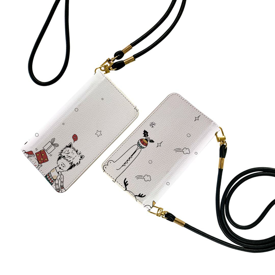 商品特徴・ショルダー付き手帳型スマホケース・シームレスな全面デザイン（内側は落ち着いたオフホワイト）・外側は高品質の人工革を使用・内側にはスマホを装着するケースが付属・機種専用のカメラホール仕様でケースを装着したままの撮影が可能・ワンセグや...