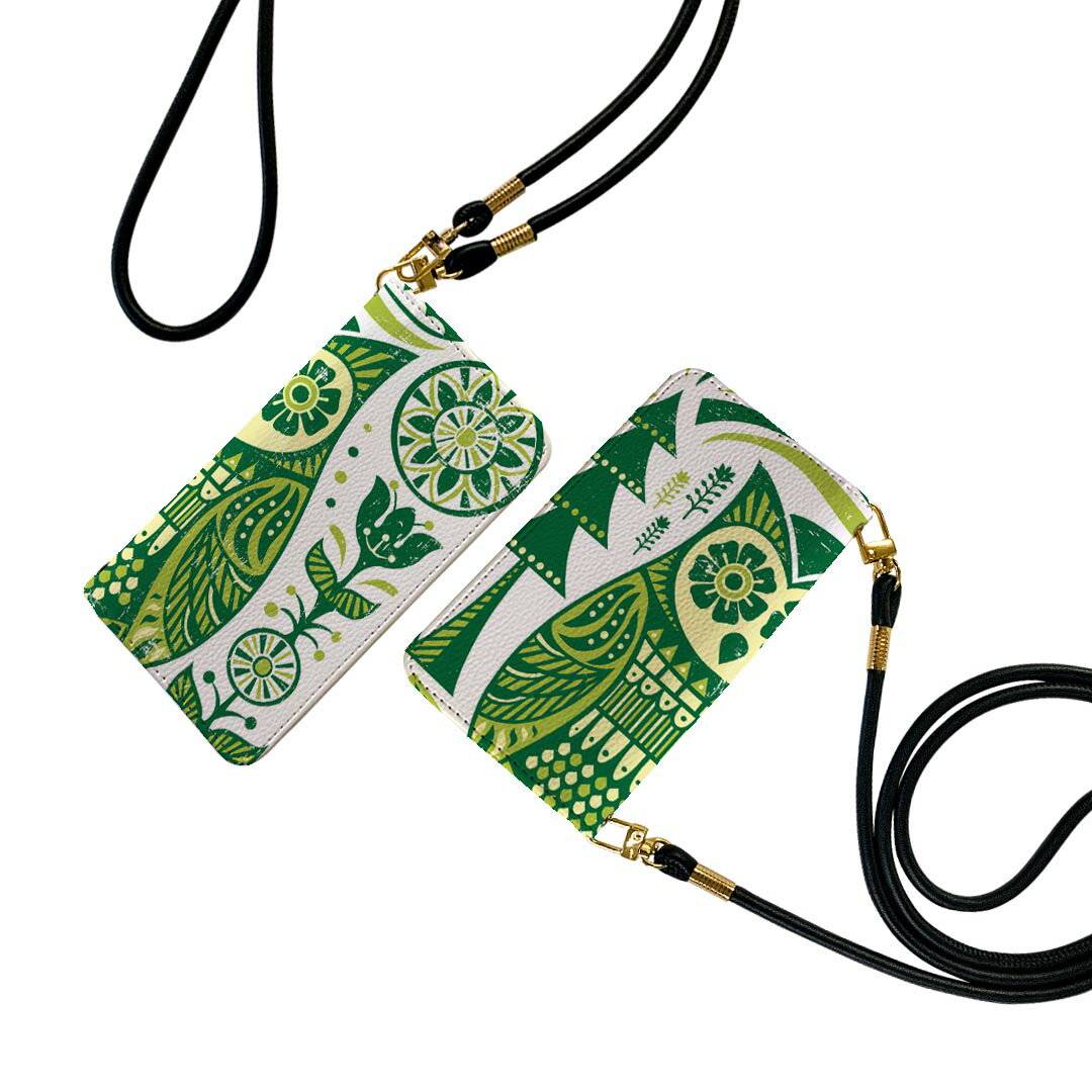 商品特徴・ショルダー付き手帳型スマホケース・シームレスな全面デザイン（内側は落ち着いたオフホワイト）・外側は高品質の人工革を使用・内側にはスマホを装着するケースが付属・機種専用のカメラホール仕様でケースを装着したままの撮影が可能・ワンセグや...