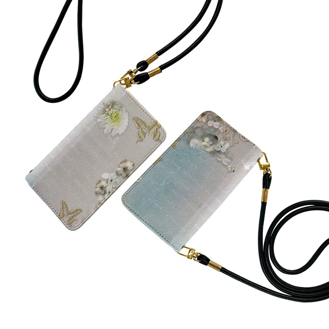 商品特徴・ショルダー付き手帳型スマホケース・シームレスな全面デザイン（内側は落ち着いたオフホワイト）・外側は高品質の人工革を使用・内側にはスマホを装着するケースが付属・機種専用のカメラホール仕様でケースを装着したままの撮影が可能・ワンセグや...