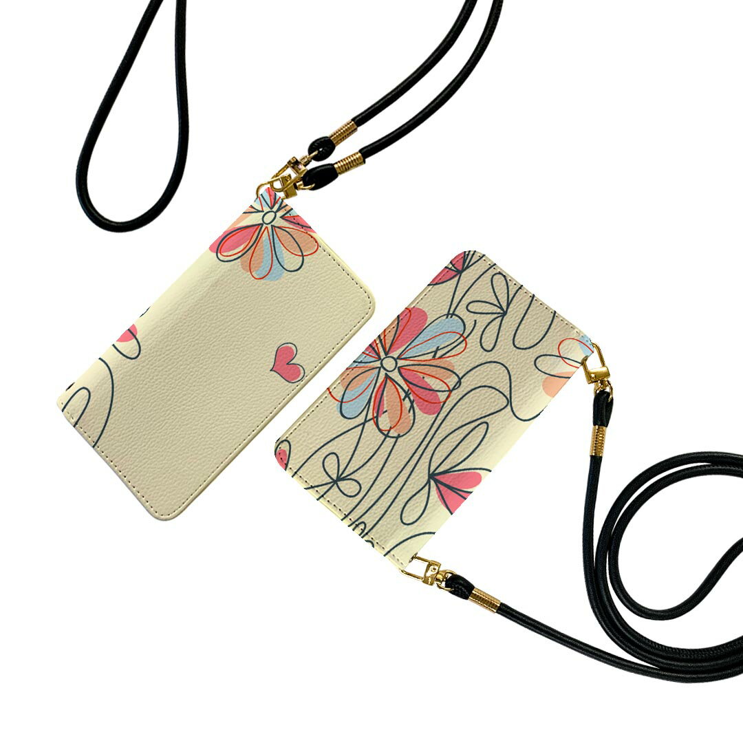 商品特徴・ショルダー付き手帳型スマホケース・シームレスな全面デザイン（内側は落ち着いたオフホワイト）・外側は高品質の人工革を使用・内側にはスマホを装着するケースが付属・機種専用のカメラホール仕様でケースを装着したままの撮影が可能・ワンセグや...