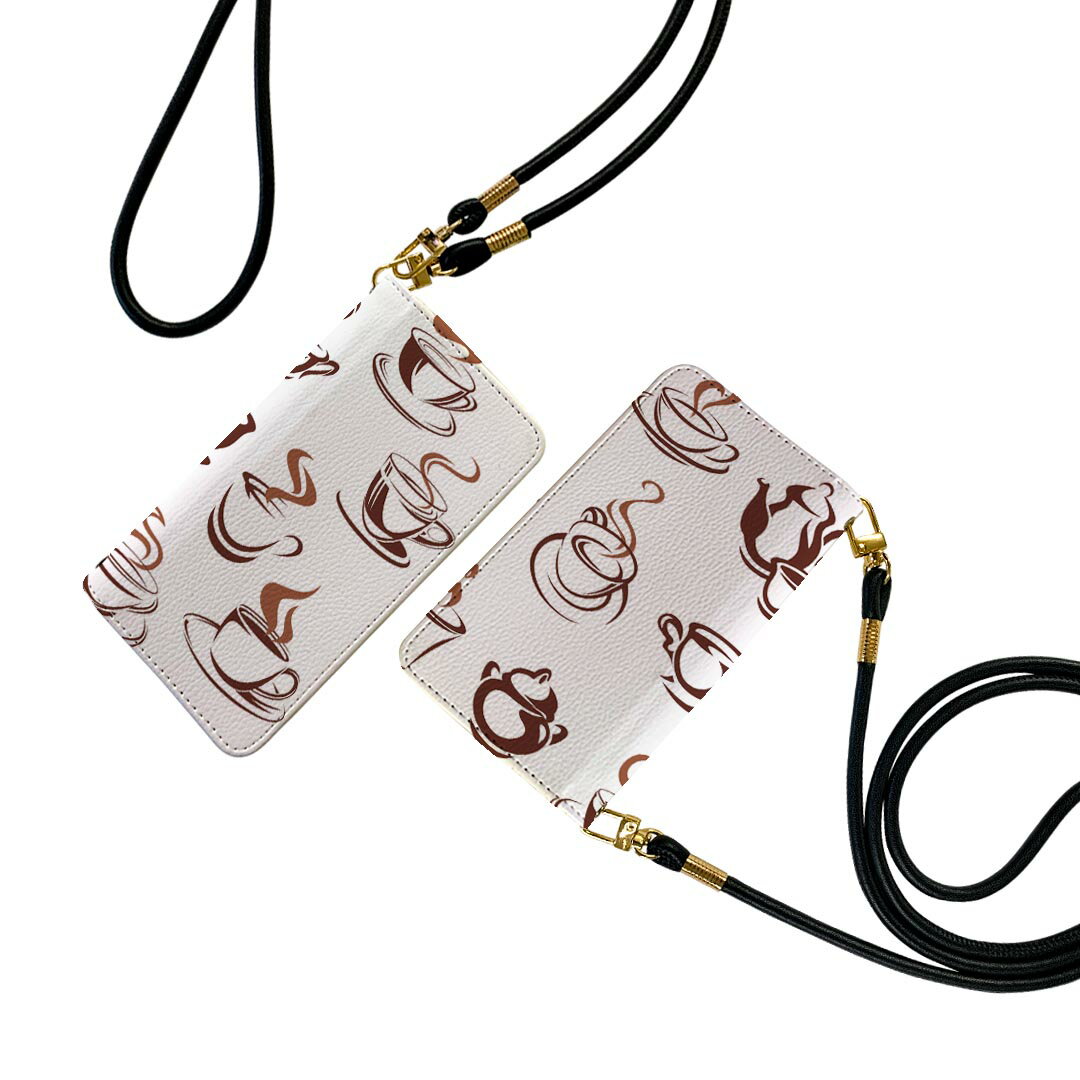 商品特徴・ショルダー付き手帳型スマホケース・シームレスな全面デザイン（内側は落ち着いたオフホワイト）・外側は高品質の人工革を使用・内側にはスマホを装着するケースが付属・機種専用のカメラホール仕様でケースを装着したままの撮影が可能・ワンセグや...