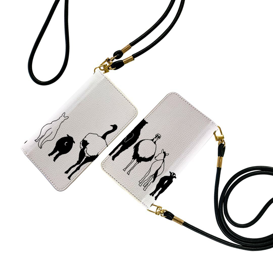 商品特徴・ショルダー付き手帳型スマホケース・シームレスな全面デザイン（内側は落ち着いたオフホワイト）・外側は高品質の人工革を使用・内側にはスマホを装着するケースが付属・機種専用のカメラホール仕様でケースを装着したままの撮影が可能・ワンセグや...