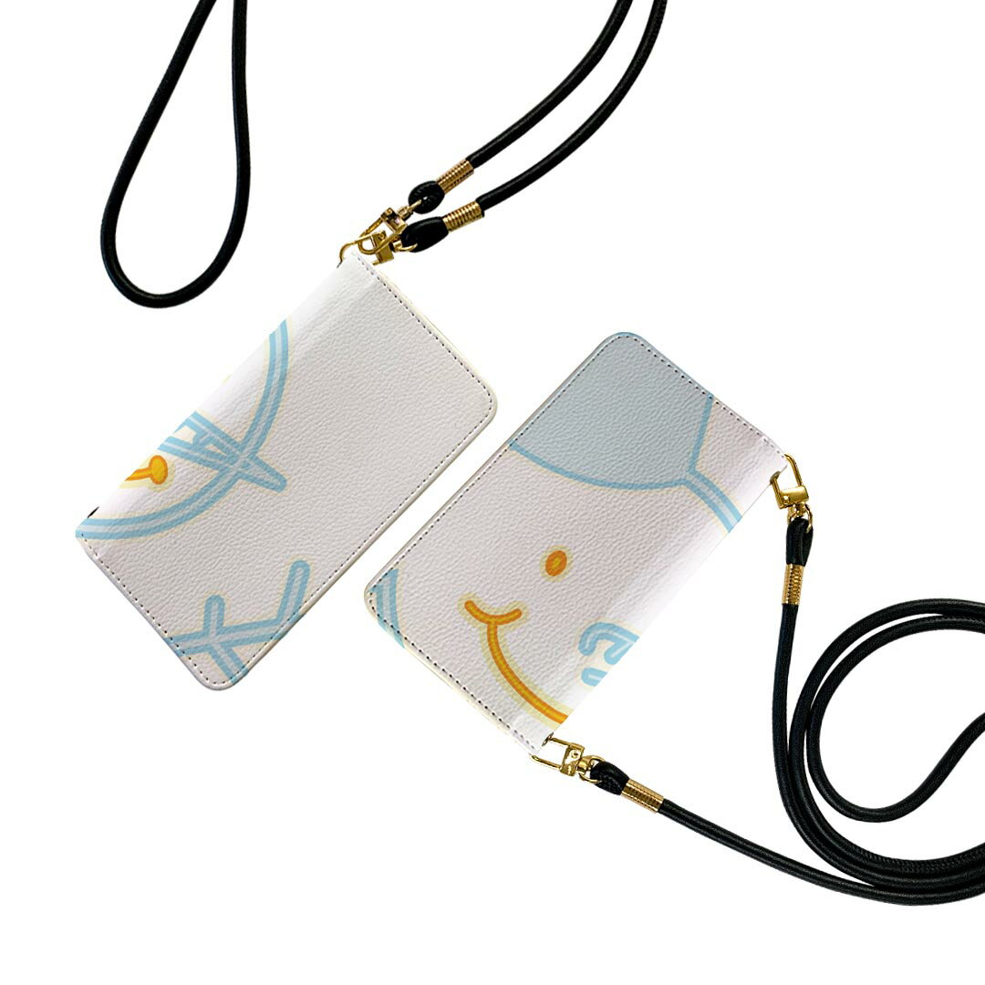 商品特徴・ショルダー付き手帳型スマホケース・シームレスな全面デザイン（内側は落ち着いたオフホワイト）・外側は高品質の人工革を使用・内側にはスマホを装着するケースが付属・機種専用のカメラホール仕様でケースを装着したままの撮影が可能・ワンセグや...