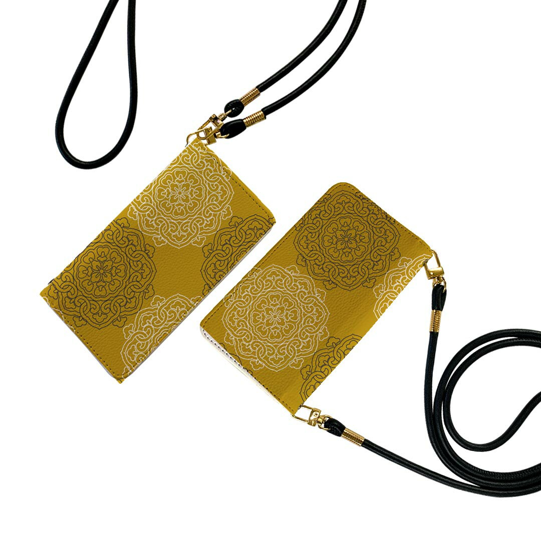 商品特徴・ショルダー付き手帳型スマホケース・シームレスな全面デザイン（内側は落ち着いたオフホワイト）・外側は高品質の人工革を使用・内側にはスマホを装着するケースが付属・機種専用のカメラホール仕様でケースを装着したままの撮影が可能・ワンセグや...