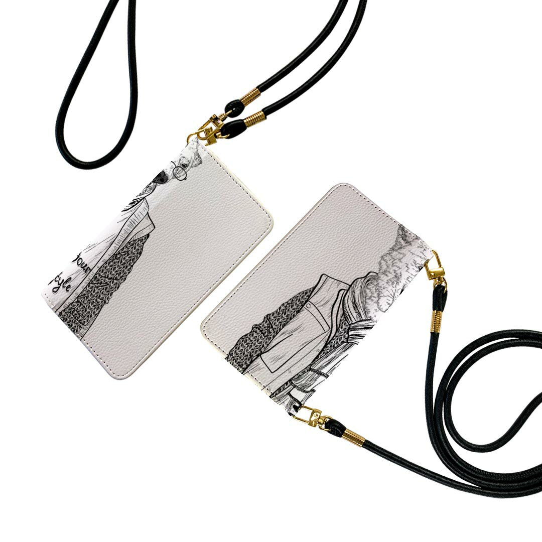 商品特徴・ショルダー付き手帳型スマホケース・シームレスな全面デザイン（内側は落ち着いたオフホワイト）・外側は高品質の人工革を使用・内側にはスマホを装着するケースが付属・機種専用のカメラホール仕様でケースを装着したままの撮影が可能・ワンセグや...