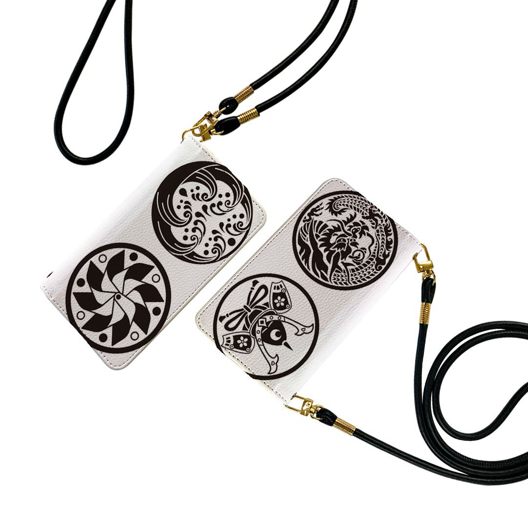 商品特徴・ショルダー付き手帳型スマホケース・シームレスな全面デザイン（内側は落ち着いたオフホワイト）・外側は高品質の人工革を使用・内側にはスマホを装着するケースが付属・機種専用のカメラホール仕様でケースを装着したままの撮影が可能・ワンセグや...