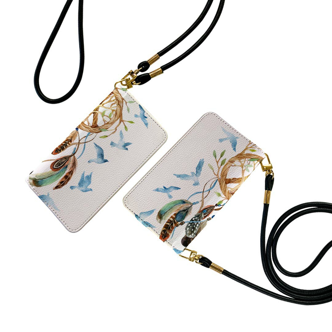 商品特徴・ショルダー付き手帳型スマホケース・シームレスな全面デザイン（内側は落ち着いたオフホワイト）・外側は高品質の人工革を使用・内側にはスマホを装着するケースが付属・機種専用のカメラホール仕様でケースを装着したままの撮影が可能・ワンセグや...