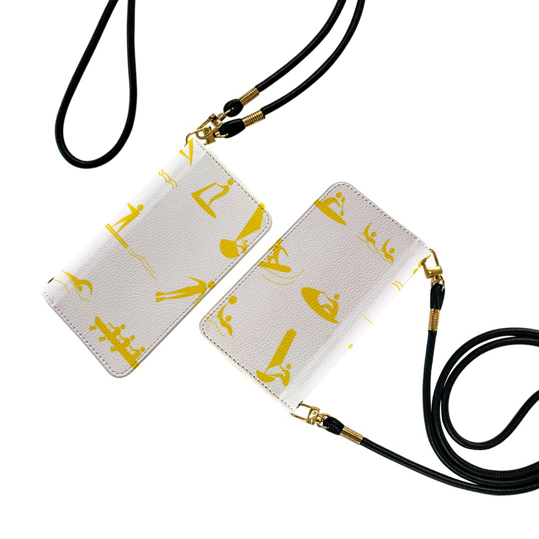 商品特徴・ショルダー付き手帳型スマホケース・シームレスな全面デザイン（内側は落ち着いたオフホワイト）・外側は高品質の人工革を使用・内側にはスマホを装着するケースが付属・機種専用のカメラホール仕様でケースを装着したままの撮影が可能・ワンセグや...