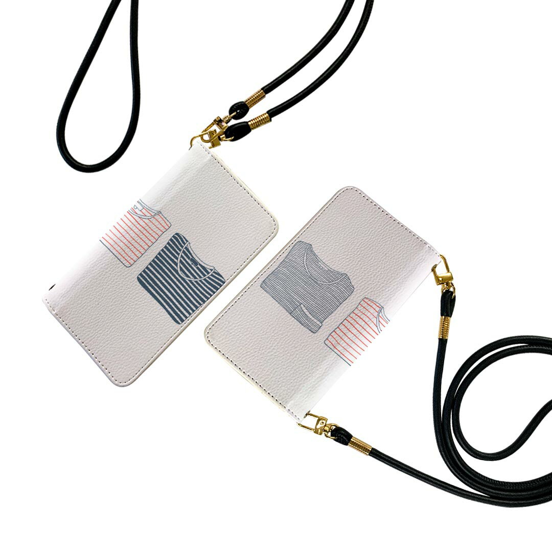 商品特徴・ショルダー付き手帳型スマホケース・シームレスな全面デザイン（内側は落ち着いたオフホワイト）・外側は高品質の人工革を使用・内側にはスマホを装着するケースが付属・機種専用のカメラホール仕様でケースを装着したままの撮影が可能・ワンセグや...