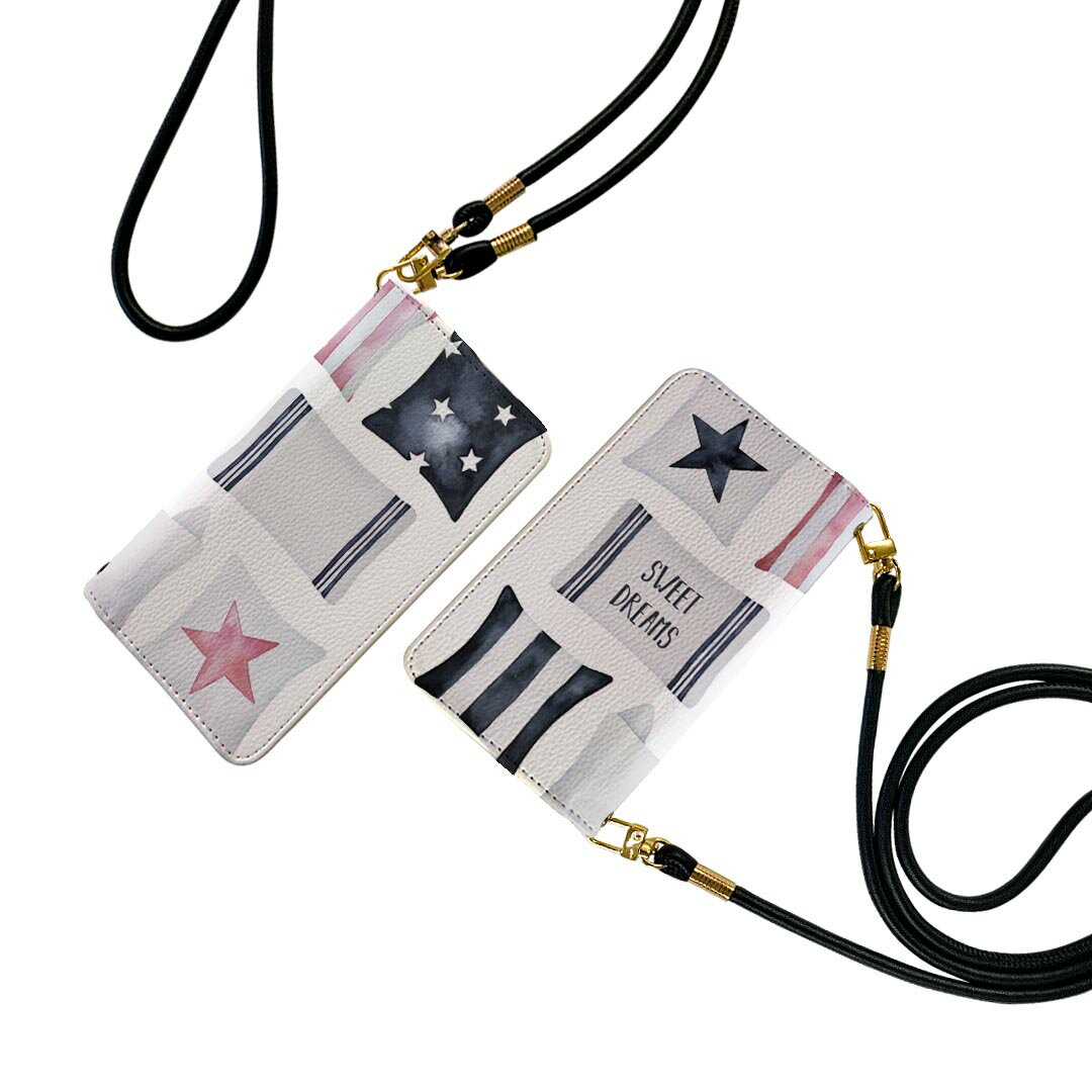 商品特徴・ショルダー付き手帳型スマホケース・シームレスな全面デザイン（内側は落ち着いたオフホワイト）・外側は高品質の人工革を使用・内側にはスマホを装着するケースが付属・機種専用のカメラホール仕様でケースを装着したままの撮影が可能・ワンセグや...