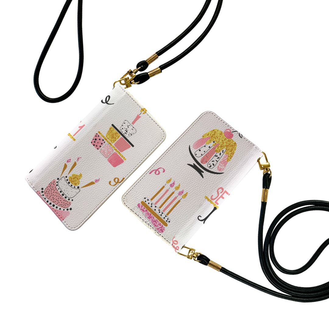 商品特徴・ショルダー付き手帳型スマホケース・シームレスな全面デザイン（内側は落ち着いたオフホワイト）・外側は高品質の人工革を使用・内側にはスマホを装着するケースが付属・機種専用のカメラホール仕様でケースを装着したままの撮影が可能・ワンセグや...