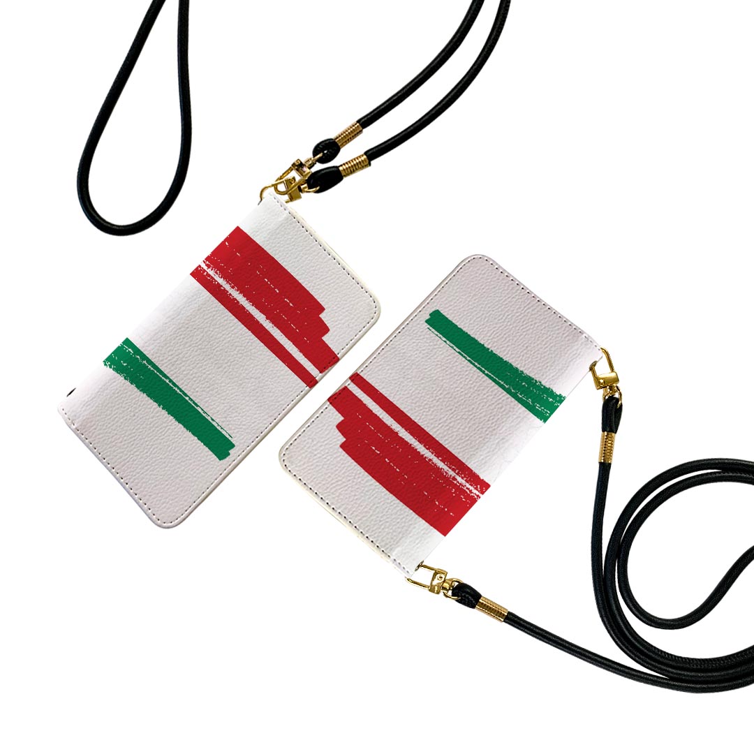 商品特徴・ショルダー付き手帳型スマホケース・シームレスな全面デザイン（内側は落ち着いたオフホワイト）・外側は高品質の人工革を使用・内側にはスマホを装着するケースが付属・機種専用のカメラホール仕様でケースを装着したままの撮影が可能・ワンセグや...